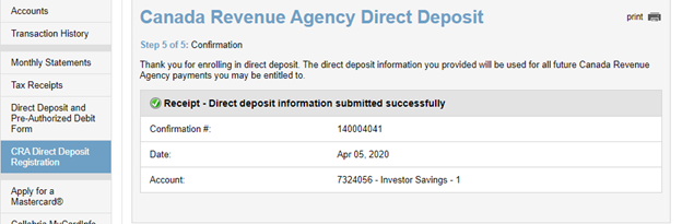 CRA Direct Deposit